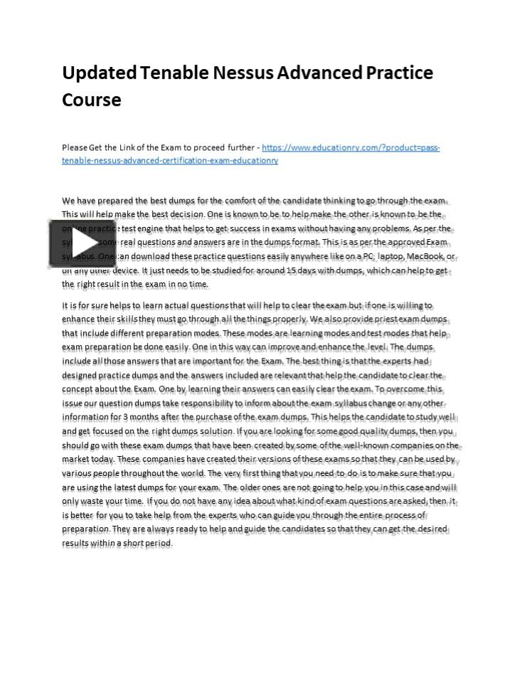 Updated Tenable Nessus Advanced Practice Course presentation | free to ...