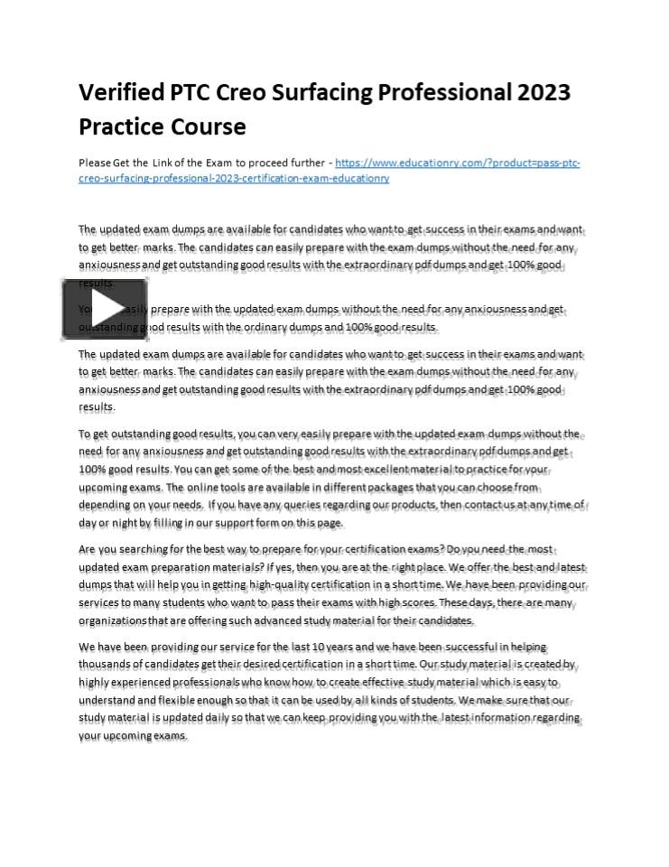 Verified PTC Creo Surfacing Professional 2023 Practice Course ...