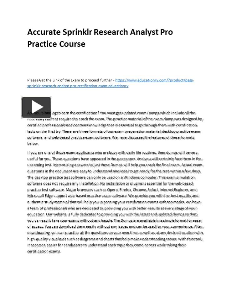 Accurate Sprinklr Research Analyst Pro Practice Course presentation ...