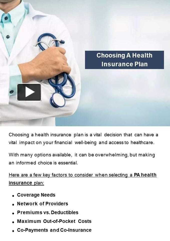 Choosing A Health Insurance Plan presentation | free to download