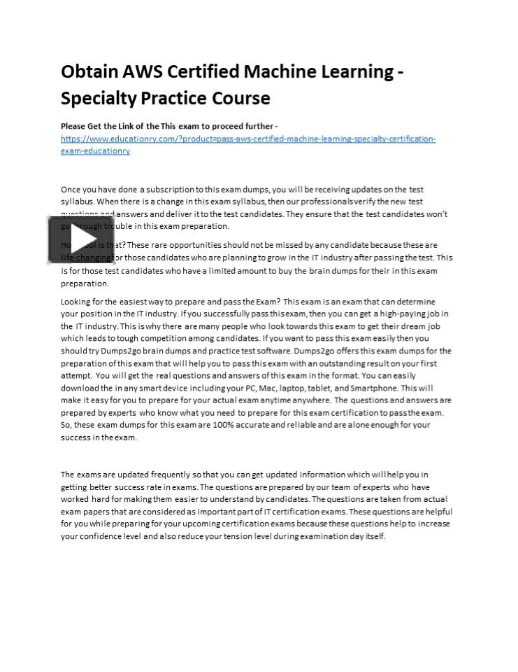 Obtain AWS Certified Machine Learning - Specialty Practice Course ...