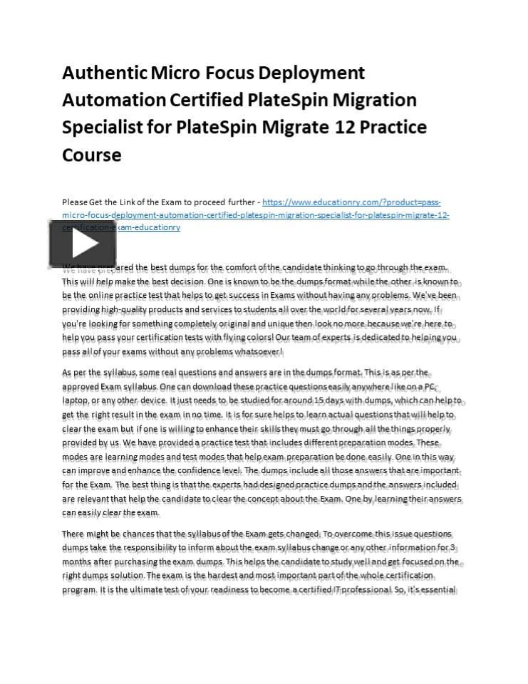PPT – Authentic Micro Focus Deployment Automation Certified PlateSpin ...