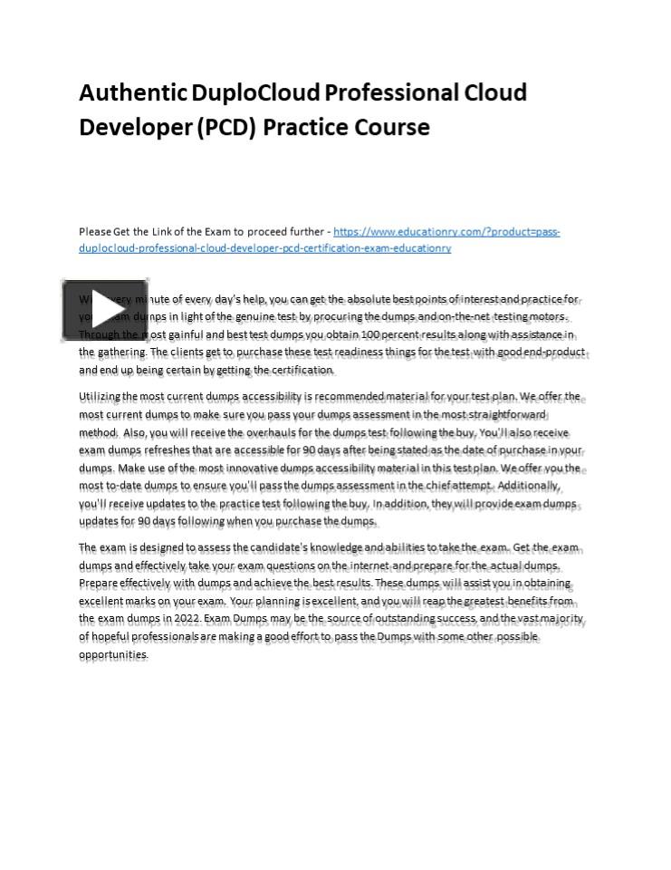 Authentic DuploCloud Professional Cloud Developer (PCD) Practice Course ...