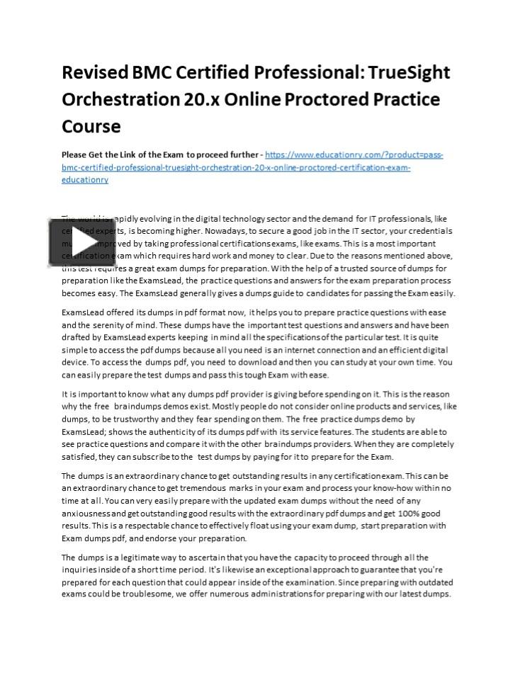 PPT – Revised BMC Certified Professional: TrueSight Orchestration 20.x ...
