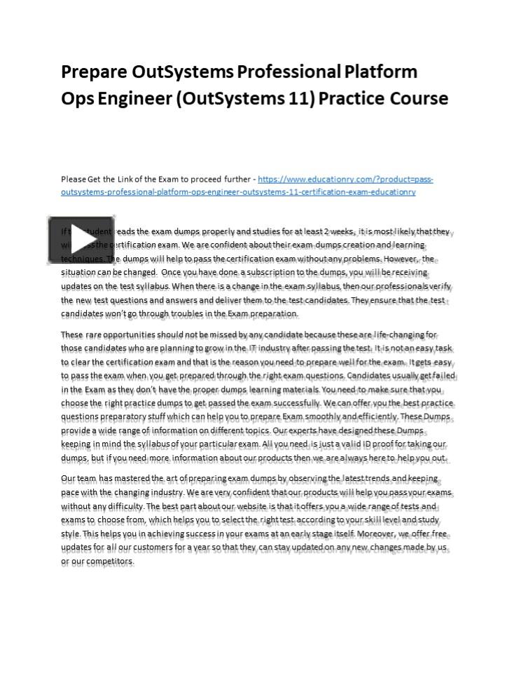 Prepare OutSystems Professional Platform Ops Engineer (OutSystems 11 ...