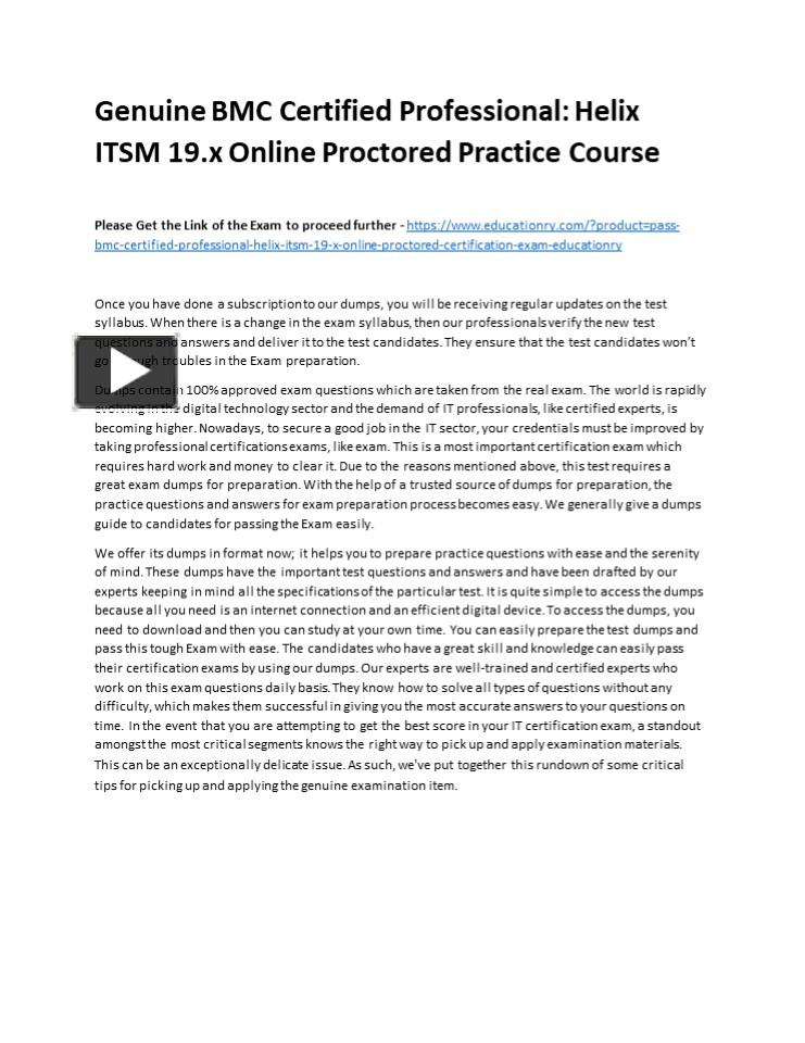 PPT – Genuine BMC Certified Professional: Helix ITSM 19.x Online ...