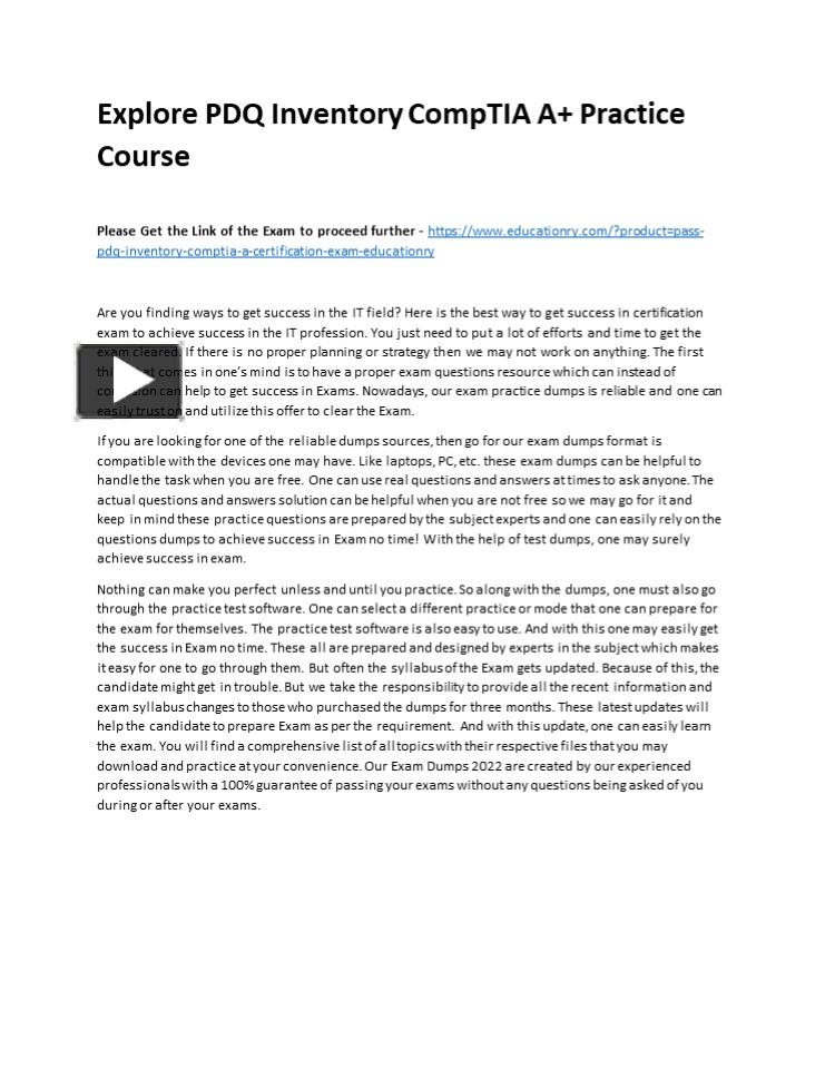 Explore PDQ Inventory CompTIA A+ Practice Course presentation | free to ...