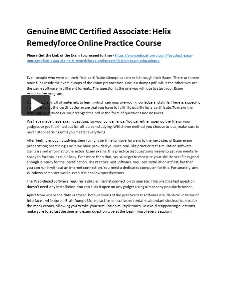 PPT – Genuine BMC Certified Associate: Helix Remedyforce Online ...