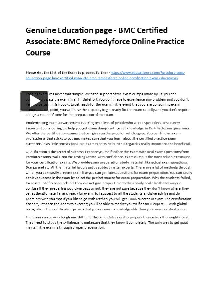 Genuine Education page - BMC Certified Associate: BMC Remedyforce ...
