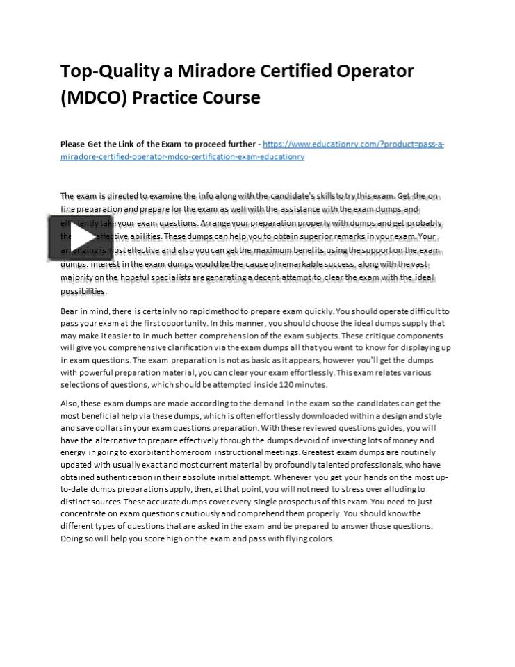 Top-Quality a Miradore Certified Operator (MDCO) Practice Course ...
