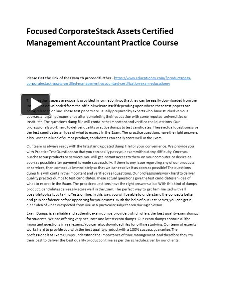 Focused CorporateStack Assets Certified Management Accountant Practice ...