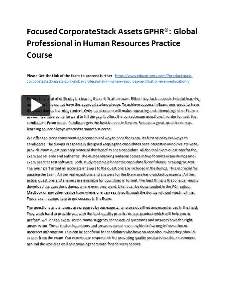 Focused CorporateStack Assets GPHR®: Global Professional in Human ...