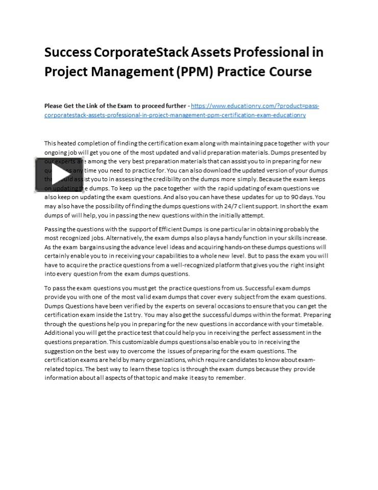 Success CorporateStack Assets Professional in Project Management (PPM ...
