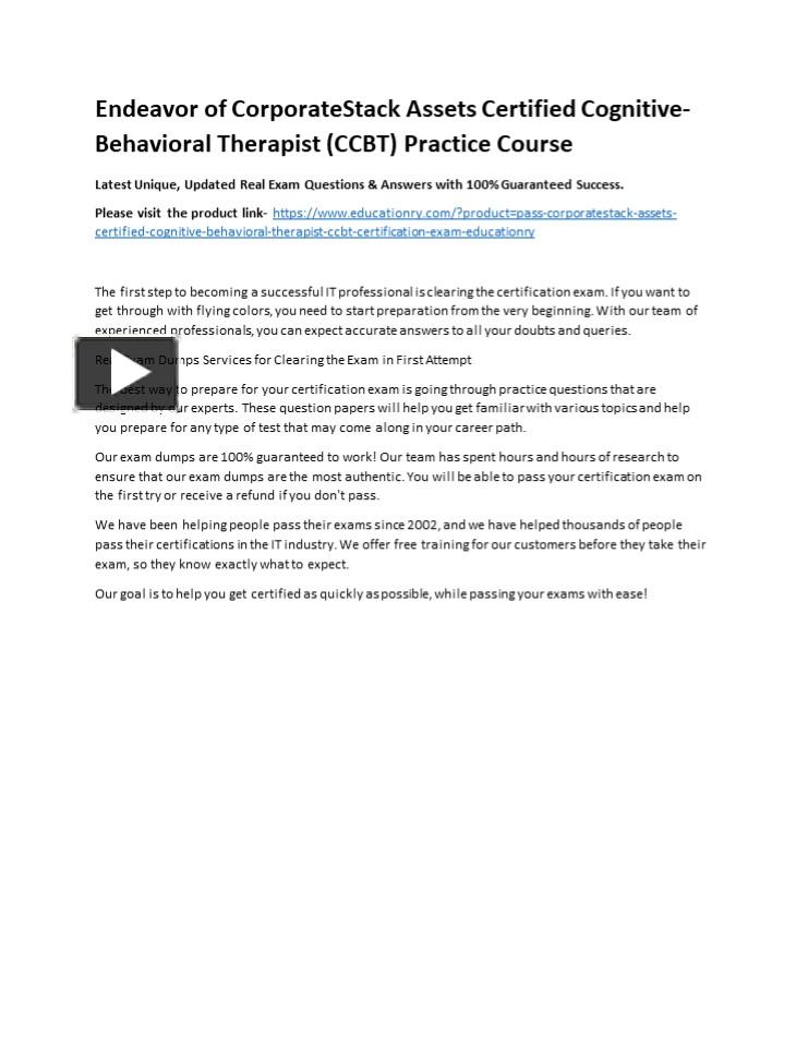 Endeavor of CorporateStack Assets Certified Cognitive-Behavioral ...