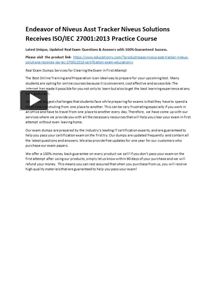 PPT – Endeavor of Niveus Asst Tracker Niveus Solutions Receives ISO/IEC ...