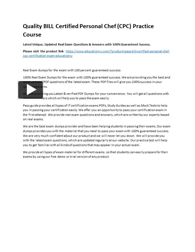 PPT – Quality BILL Certified Personal Chef (CPC) Practice Course ...