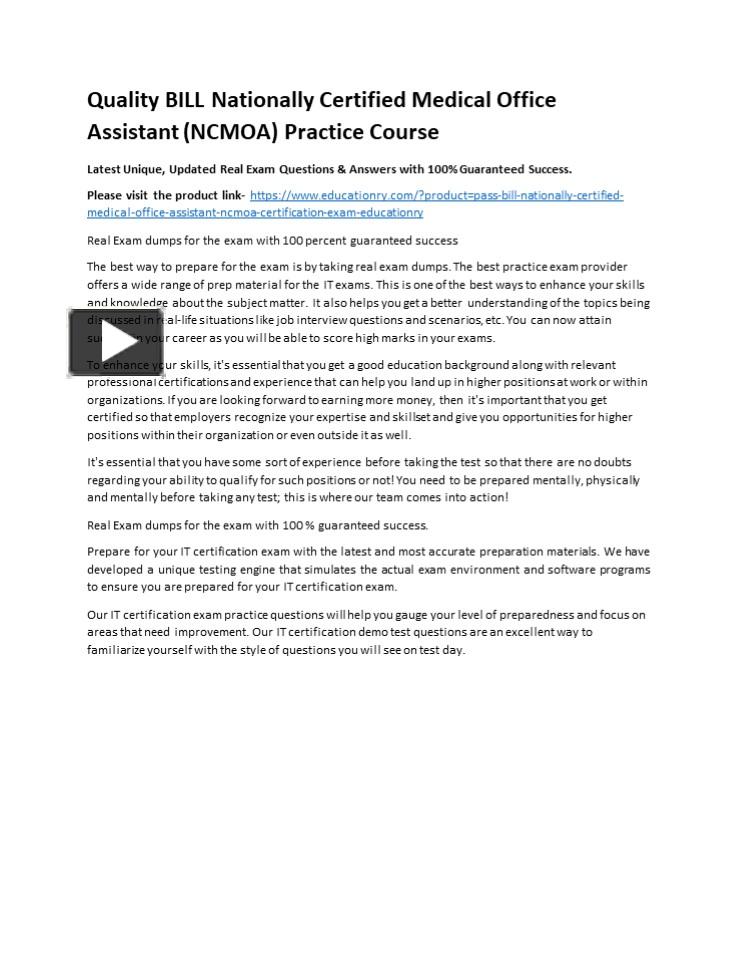 PPT – Quality BILL Nationally Certified Medical Office Assistant (NCMOA ...