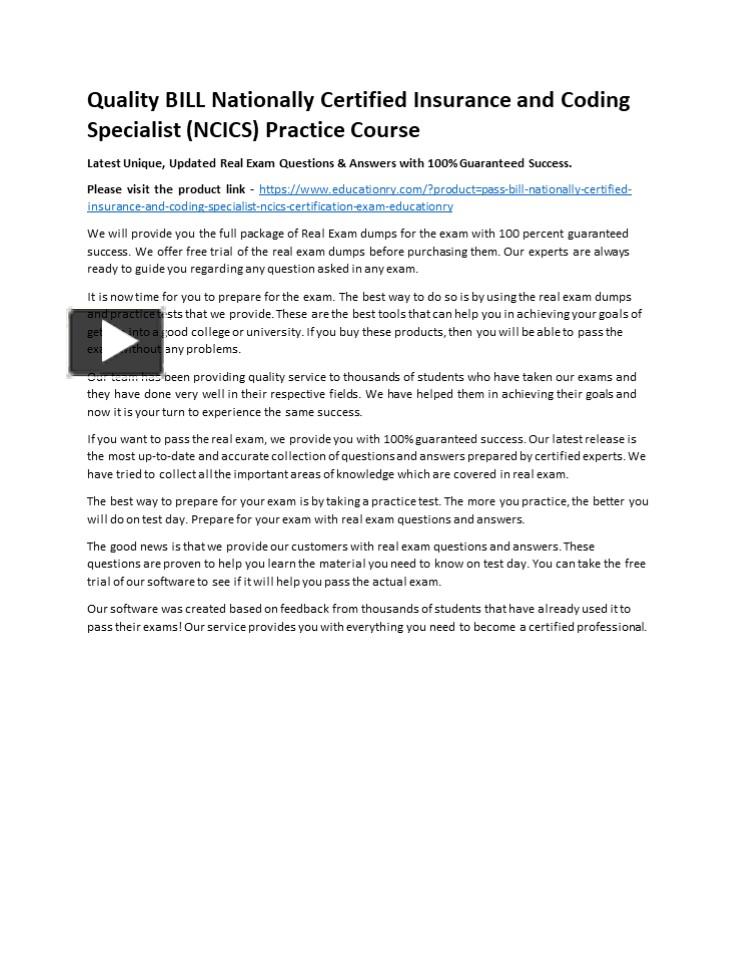 Quality BILL Nationally Certified Insurance and Coding Specialist ...