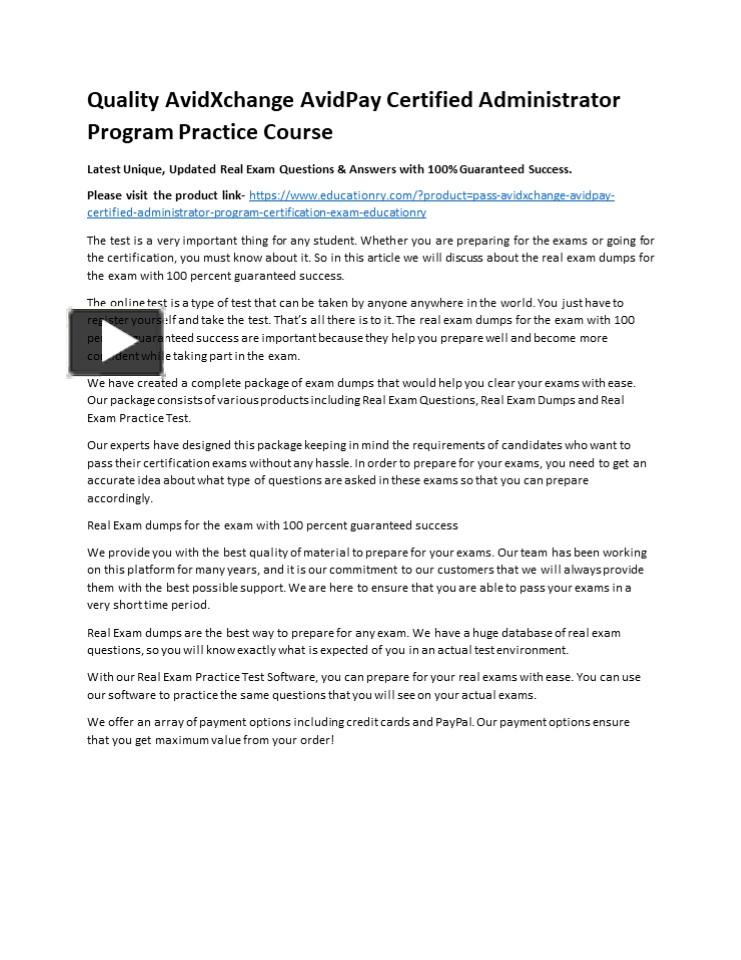 Quality AvidXchange AvidPay Certified Administrator Program Practice ...