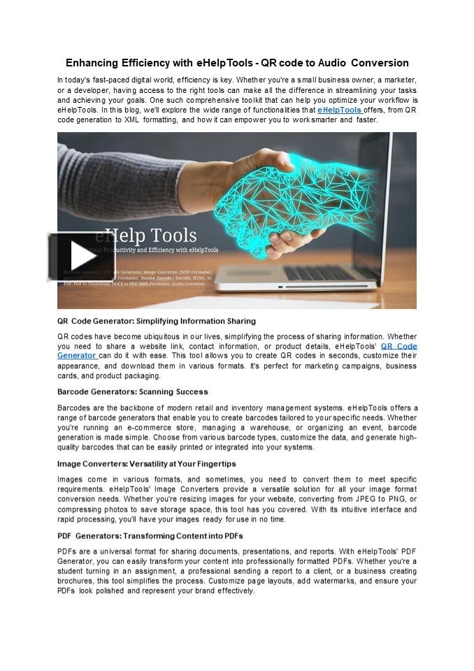 PPT – Enhancing Efficiency with eHelpTools - QR code to Audio ...