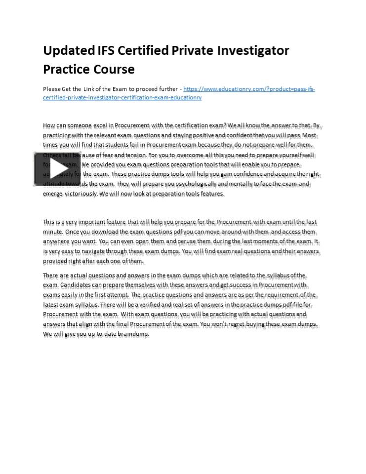 Updated IFS Certified Private Investigator Practice Course presentation ...