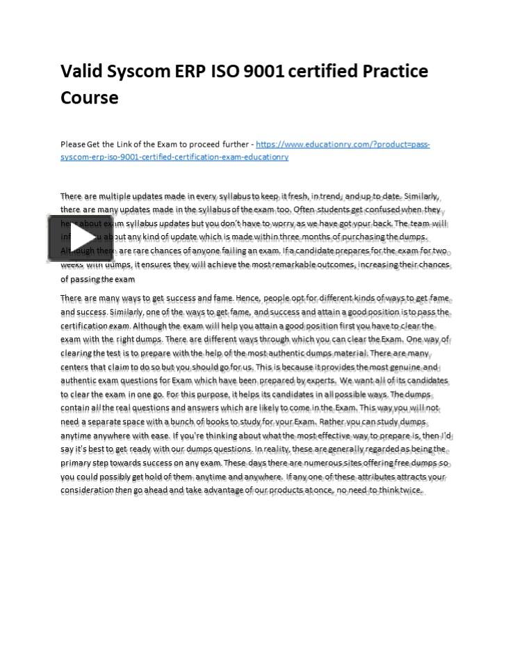 Valid Syscom ERP ISO 9001 certified Practice Course presentation | free ...