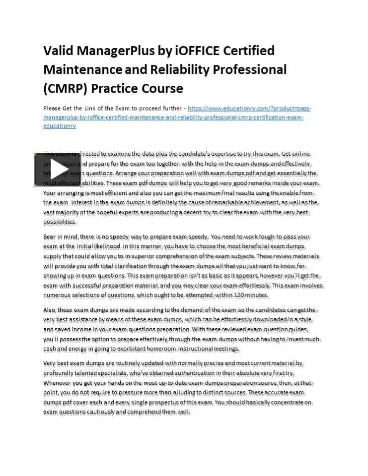 PPT – Valid ManagerPlus by iOFFICE Certified Maintenance and ...