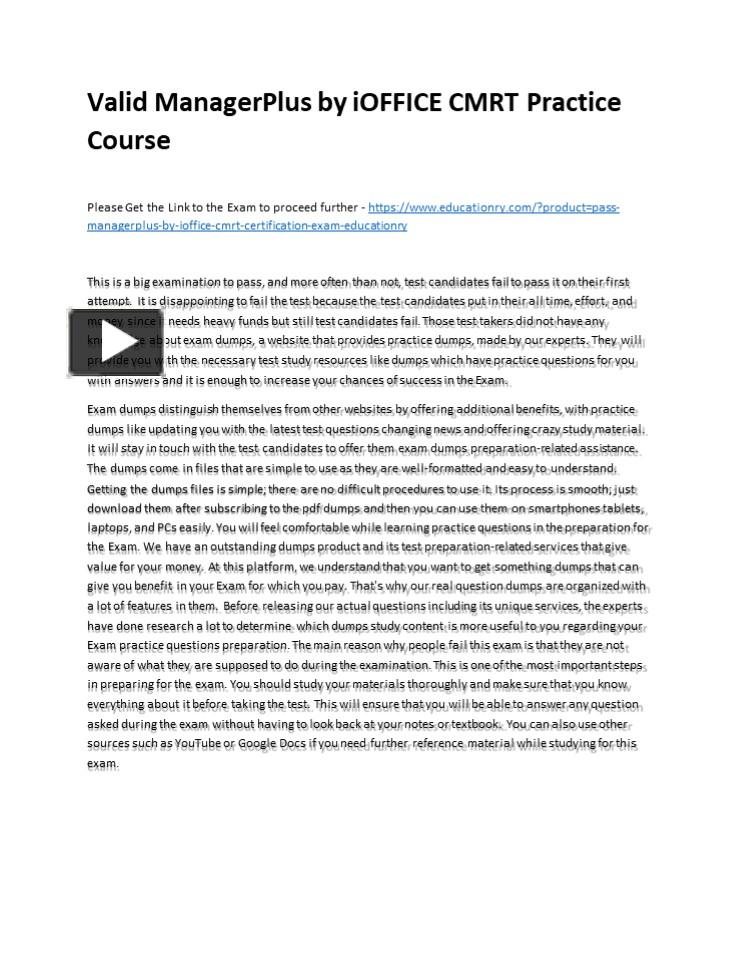 PPT – Valid ManagerPlus by iOFFICE CMRT Practice Course (1) PowerPoint ...