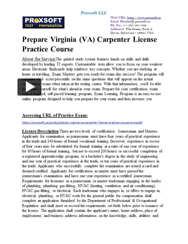 Prepare Virginia (VA) Carpenter License Practice Course presentation ...