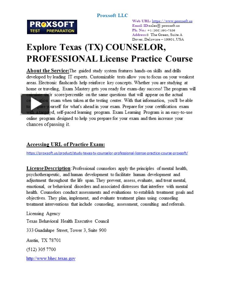 Explore Texas (TX) COUNSELOR, PROFESSIONAL License Practice Course ...