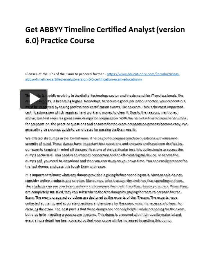Get ABBYY Timeline Certified Analyst (version 6.0) Practice Course ...