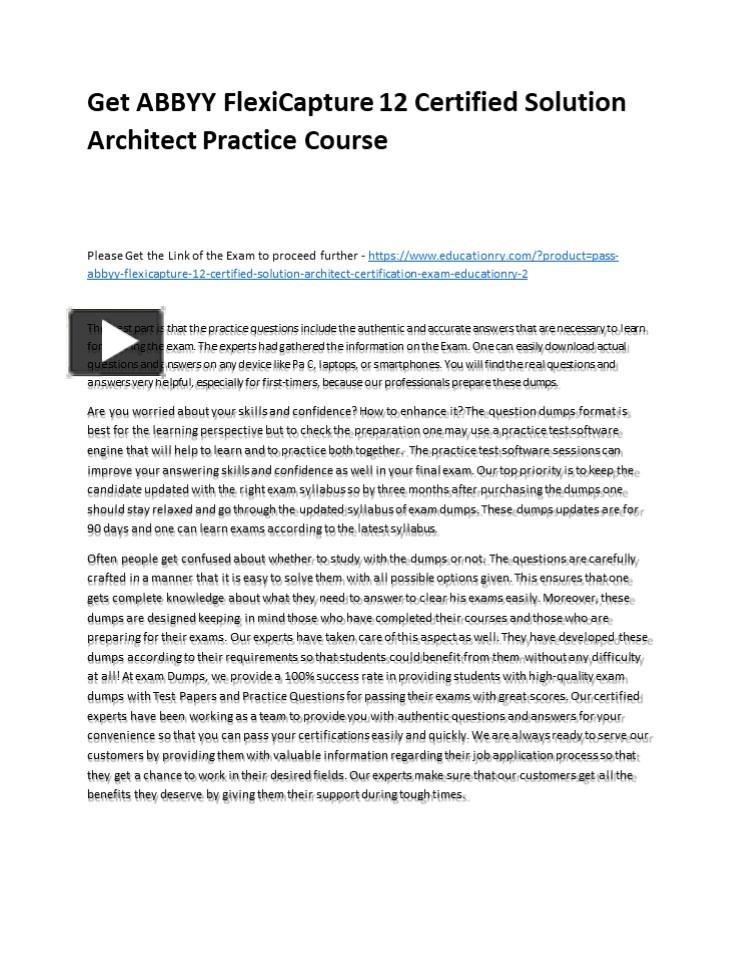 Get ABBYY FlexiCapture 12 Certified Solution Architect Practice Course ...