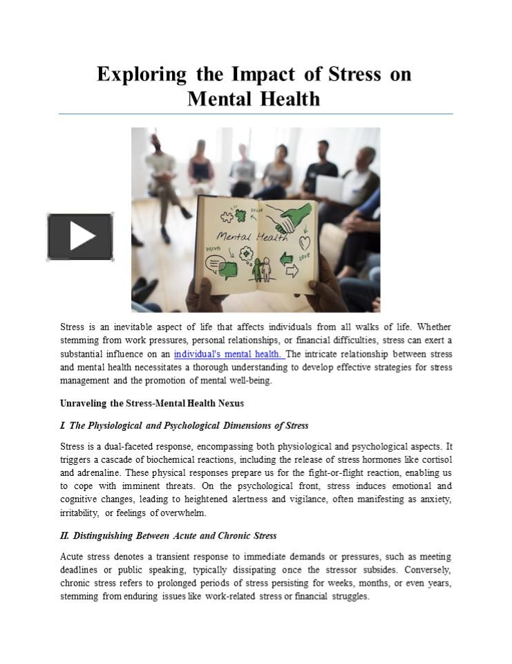 PPT – Exploring the Impact of Stress on Mental Health PowerPoint ...