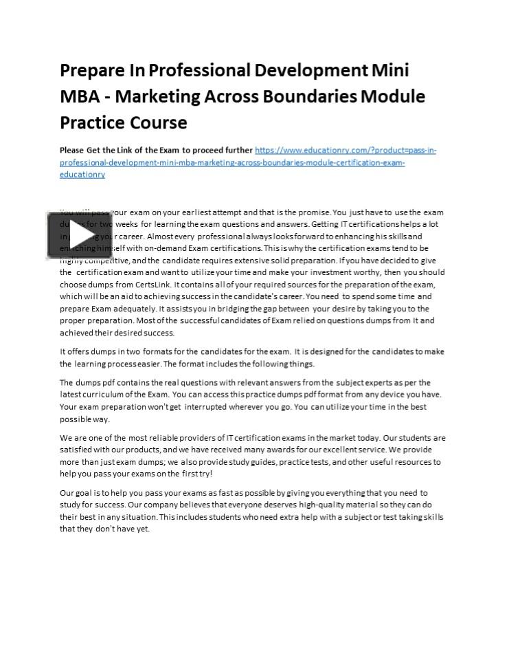 PPT – Prepare In Professional Development Mini MBA - Marketing Across ...