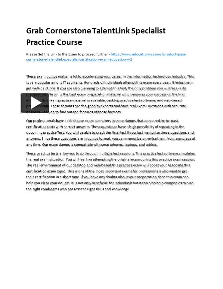 Grab Cornerstone TalentLink Specialist Practice Course presentation ...