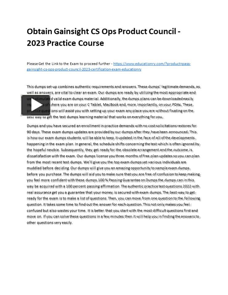 Obtain Gainsight CS Ops Product Council - 2023 Practice Course ...