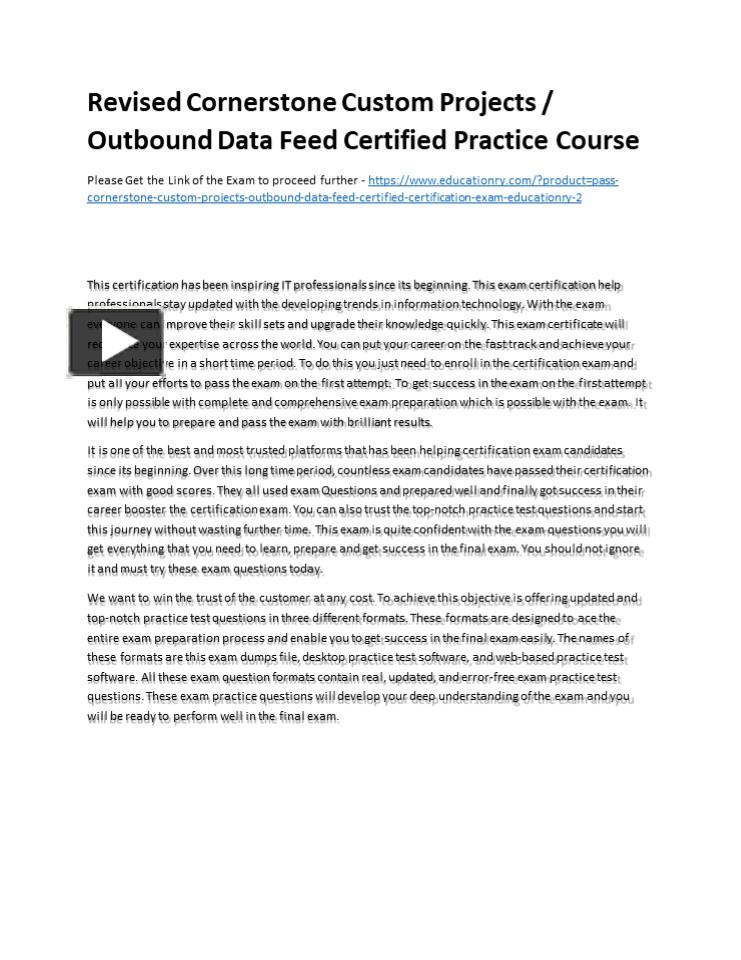 Revised Cornerstone Custom Projects / Outbound Data Feed Certified ...