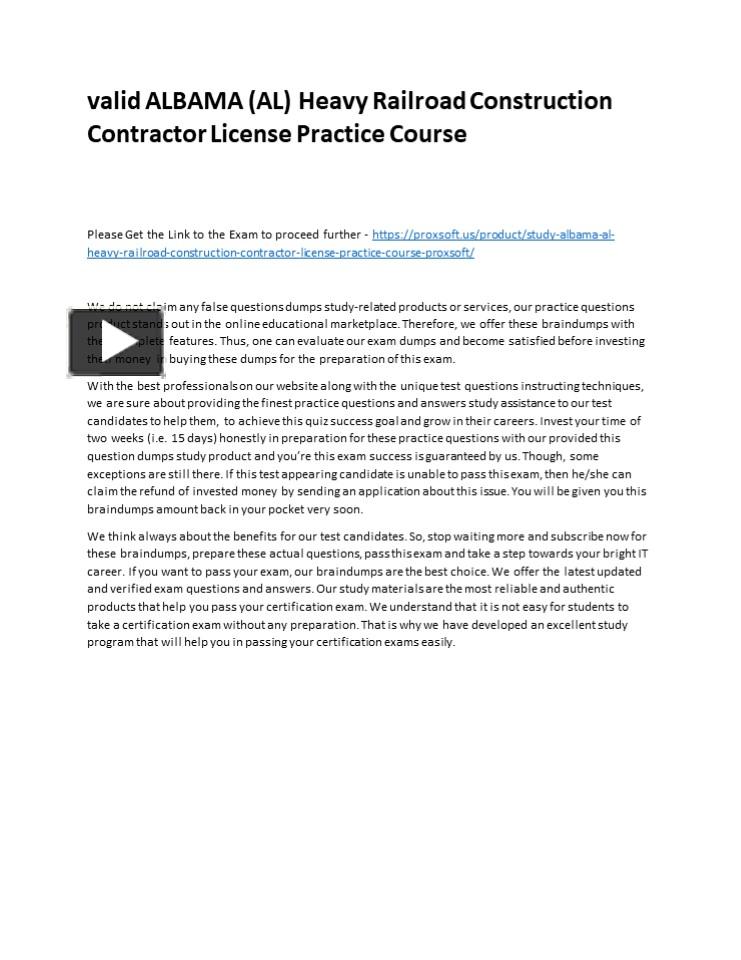 PPT – valid ALBAMA (AL) Heavy Railroad Construction Contractor License ...