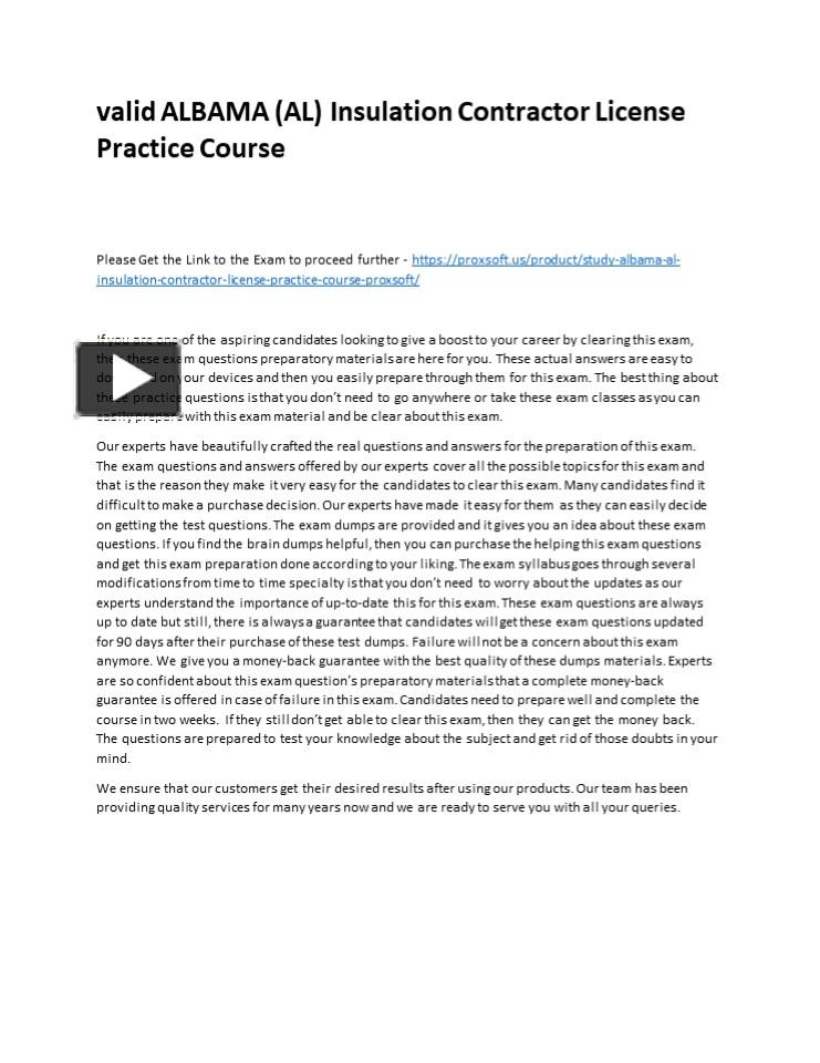 PPT – valid ALBAMA (AL) Insulation Contractor License Practice Course ...