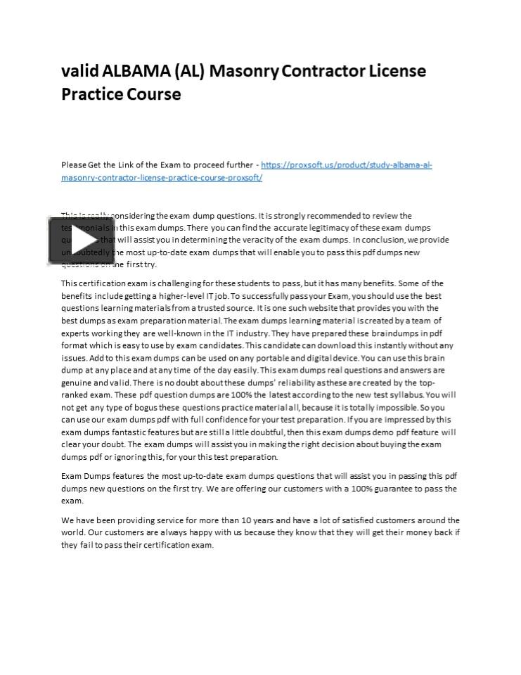 PPT – valid ALBAMA (AL) Masonry Contractor License Practice Course ...