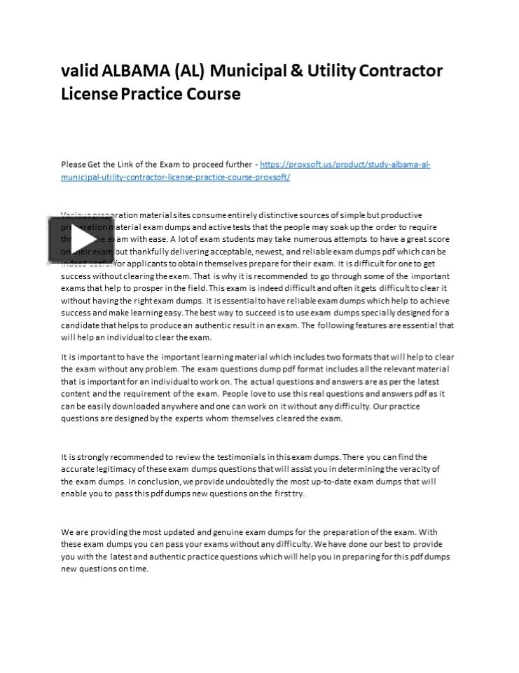 valid ALBAMA (AL) Municipal & Utility Contractor License Practice ...