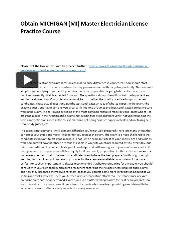 Obtain MICHIGAN (MI) Master Electrician License Practice Course ...