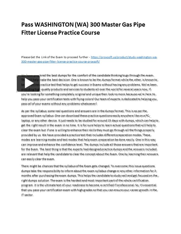 PPT – Pass WASHINGTON (WA) 300 Master Gas Pipe Fitter License Practice ...