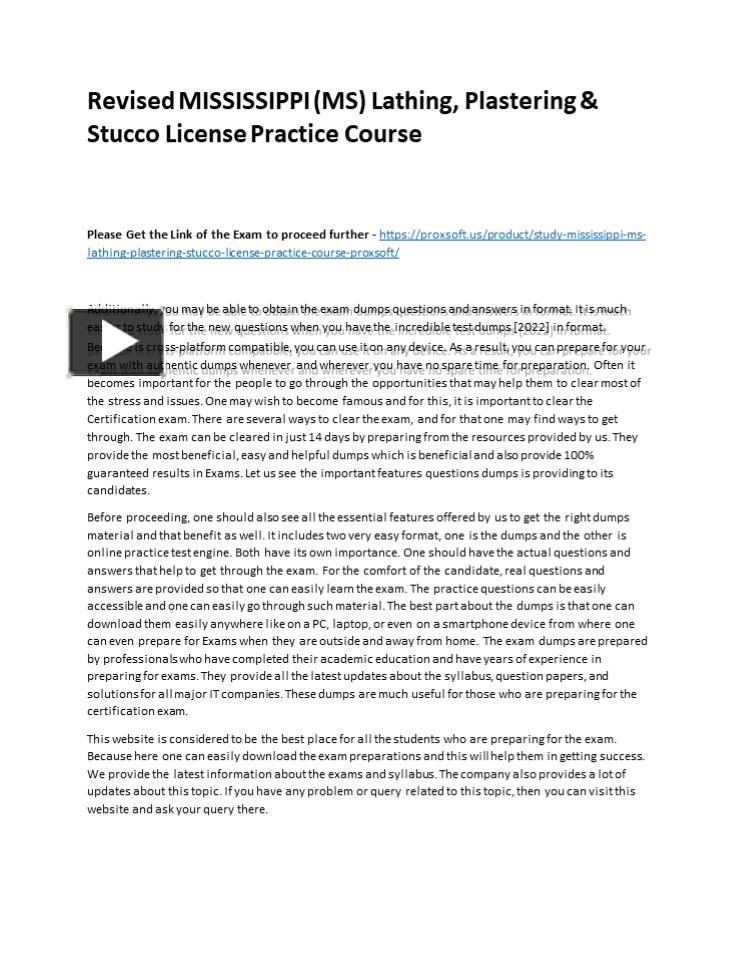 Revised MISSISSIPPI (MS) Lathing, Plastering & Stucco License Practice ...