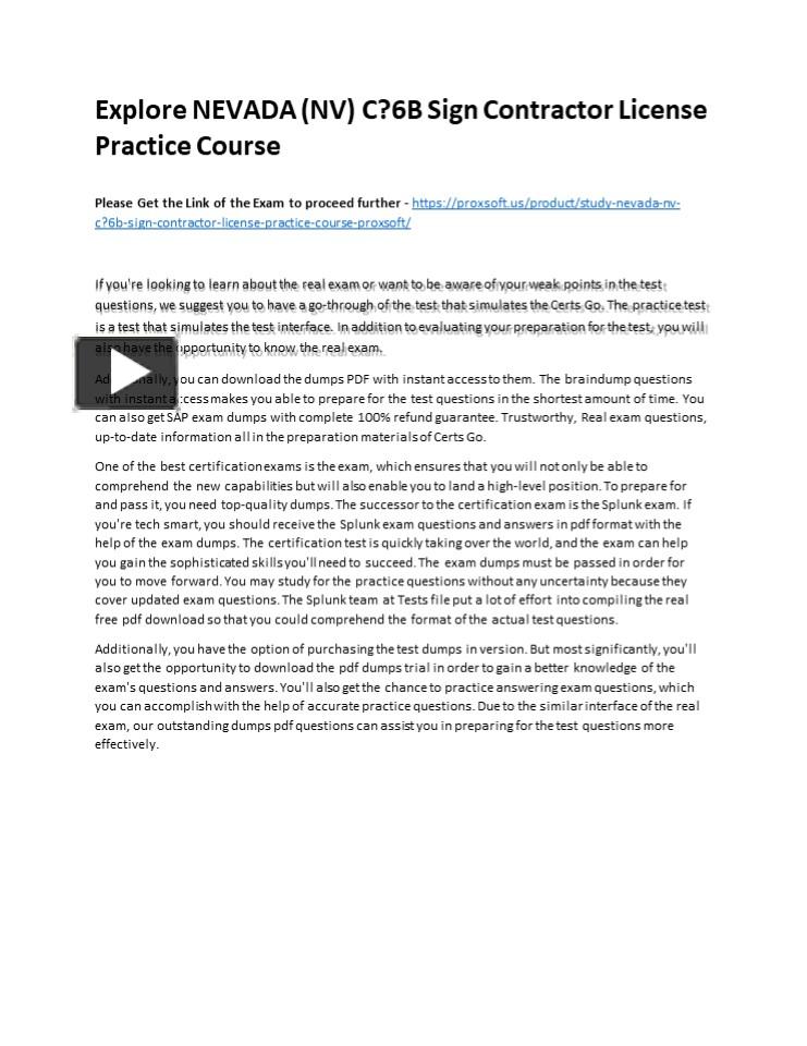 Explore NEVADA (NV) C?6B Sign Contractor License Practice Course ...