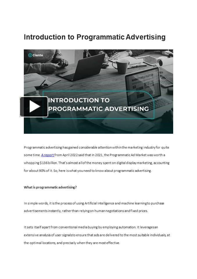 Intriduction to Programmatic Advertising presentation | free to download