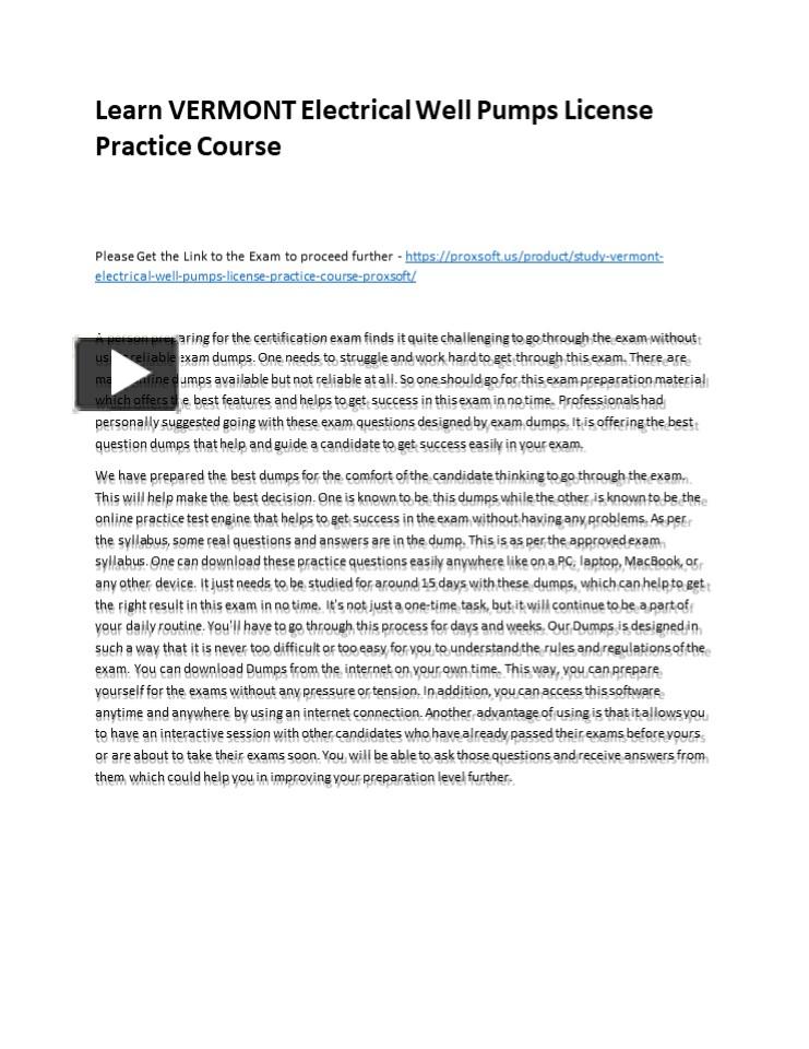 PPT – Learn VERMONT Electrical Well Pumps License Practice Course ...