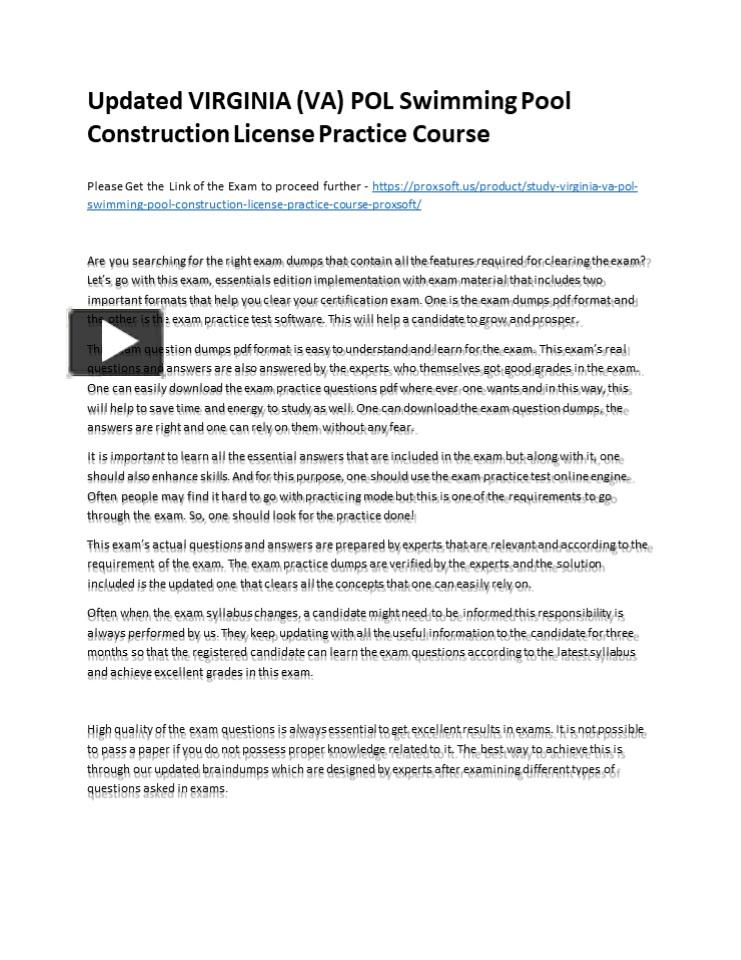 Updated VIRGINIA (VA) POL Swimming Pool Construction License Practice ...