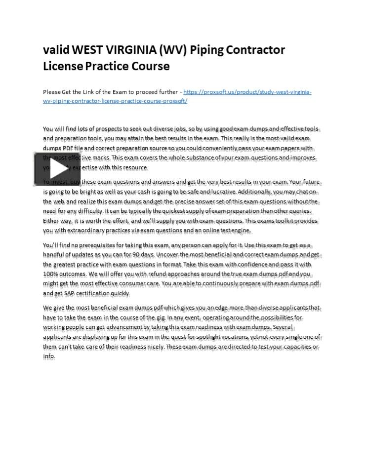 PPT – valid WEST VIRGINIA (WV) Piping Contractor License Practice ...