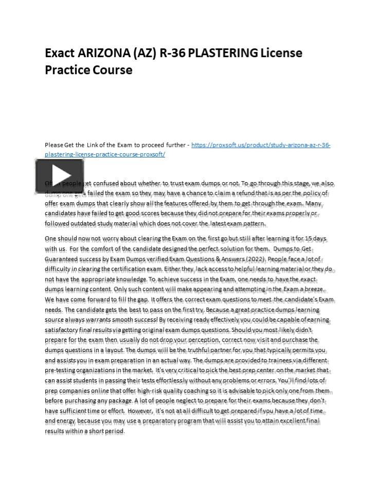 Exact ARIZONA (AZ) R-36 PLASTERING License Practice Course presentation ...